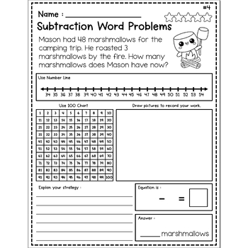 2 Digit Addition & Subtraction Word Problems within 100 : Math Problem ...