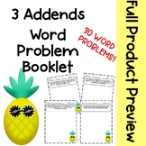 3 Addends Math Word Problems Student Booklet, Distance Learning | TPT