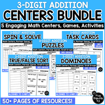 3-Digit Addition Math Centers Games Regrouping Operations 3rd Grade NBT.2