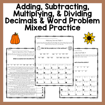 5th Grade Decimal Operations Fall/Thanksgiving Riddles Math Practice