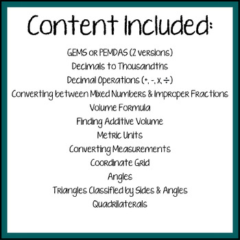 5th Grade Math Reference/Cheat Sheets: Math Mastery Guide Posters