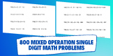800 Mixed Operations Single Digit Math Problems Printable PDF 50 ...