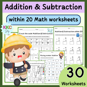 Addition & Subtraction Within 20 Math Worksheets/ Math Practice/ Math ...
