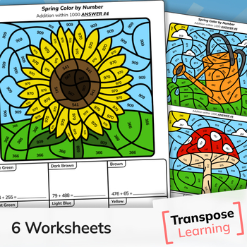 Addition within 1000 | Spring Color by Number | Math Coloring Pages