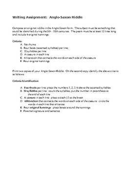 Anglo-Saxon Riddle assignment with samples by Lonnie Jones Taylor