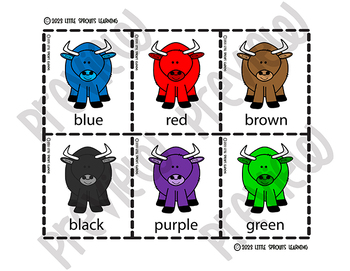 Bull Color Matching File Folder Game (Wild West) by Little Sprouts Learning