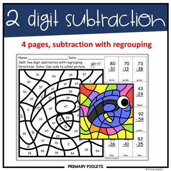 Color by Code 2 Digit Addition - Pets Rabbit by Primary Piglets | TPT
