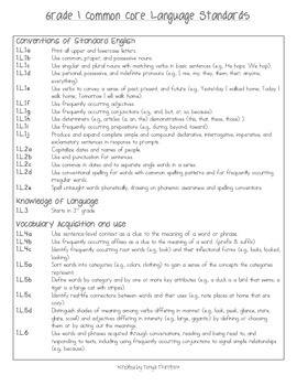 Common Core Language Standards- First Grade by Tonya Thornton | TPT