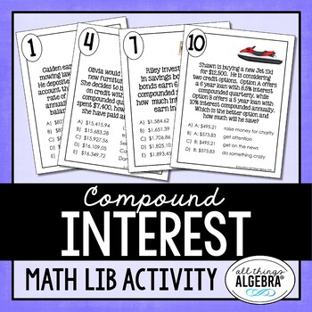Compound Interest | Math Lib Activity by All Things Algebra | TPT