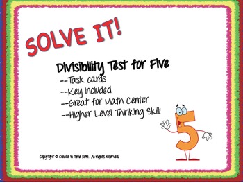 Divisibility Test for FIVE Task Cards--Distance Learning Independent Work