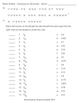 Easter Math Riddle - Fractions to Decimals - Fun Math by Shanna Flores