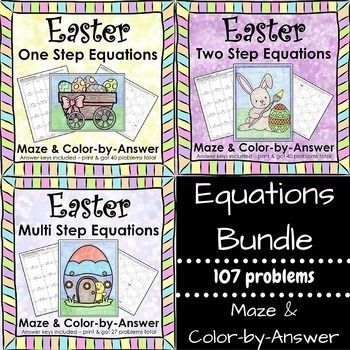 Easter Math Spring Math Solving Equations Maze & Color by Number SUPER ...