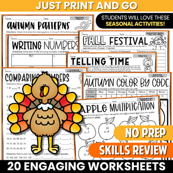 Fall Math Worksheets & Activities Autumn Math Review Packet 3rd 4th 5th ...