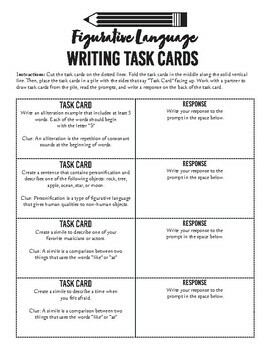 Figurative Language Writing Task Cards by Creating2Learn | TPT