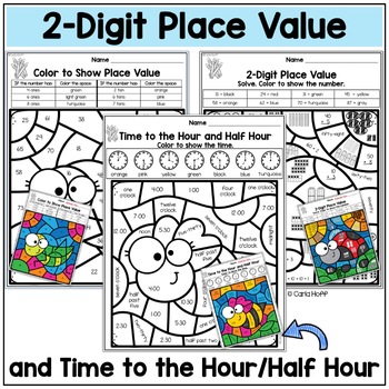 1st GRADE MATH Year-End Color by Code Worksheets Math Facts, Place ...