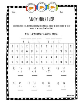 Fun Winter Math Secret Code Riddle Worksheets, 2 Digit Addition and ...