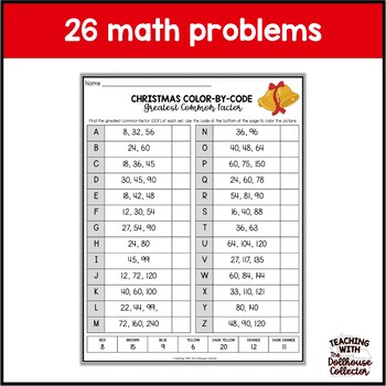 GREATEST COMMON FACTOR CHRISTMAS Color By Code Math Worksheets GCF