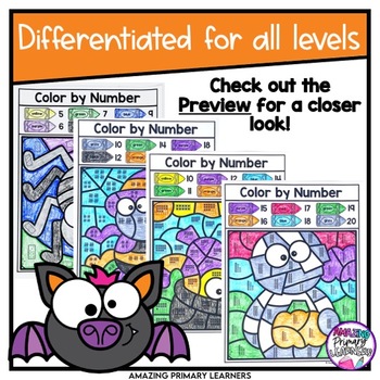 Halloween Coloring Pages Fall Math Number Sense 0-20 Color by Code