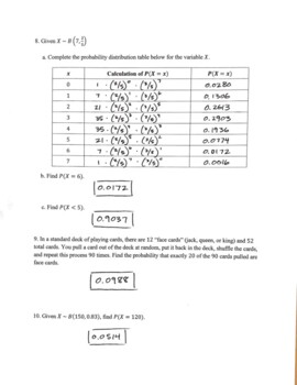 IB Math SL - Binomial Distribution Problem Set Answer Key by Carolina ...