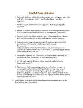Math Passport- Inquiry Based Math- Student Centered Math Challenges