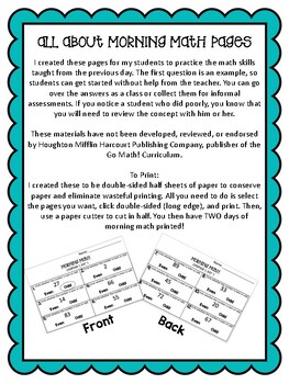 Morning Math Pages for Go Math-Chapter 1 Place Value by Practical in ...