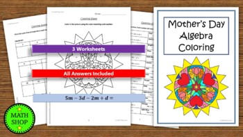 Mothers Day Math Coloring Combining Like Terms Spring Math by Math Shop