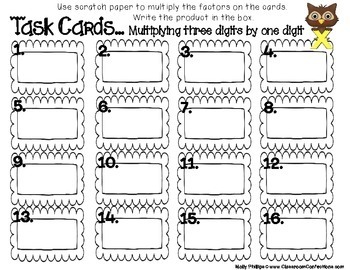 4th Grade Math: Three Digit Multiplication Task Cards: Math Centers ...