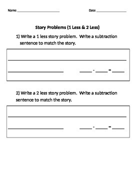 One Less, Two Less Story Problems by Jenna Festa | TPT