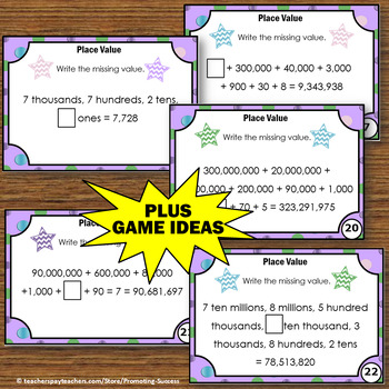Place Value Games Standard and Expanded Form Task Cards 4th Grade Math ...