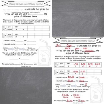 Rates, Unit Rates, and Unit Costs Notes Handout + Distance Learning