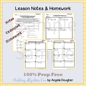 Solving Rational Equations with Extraneous Roots Notes & Homework ...