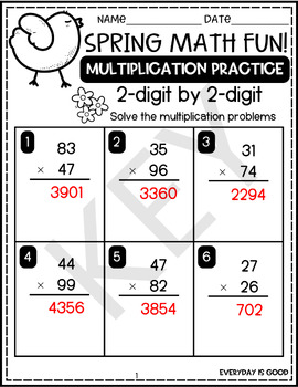 Spring 2-Digit by 2-Digit Multiplication Practice | Spring Math Worksheets