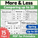 Spring More and Less Comparing Numbers Up to 20 | Spring Math Worksheets