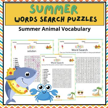 Summer Word Search Puzzle Worksheet/ end of year word search Activities