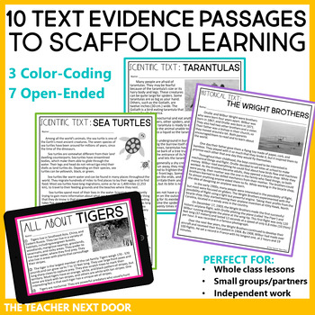 Text Evidence Worksheet Finding Evidence from the Text Passages Activities