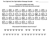 Two Digit and One Digit Addition Activity: Math Message Decoder by ...