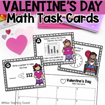 Valentine's Day Math Activity - Heart Themed Math Review Task Cards