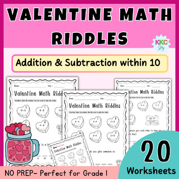 Valentine's Day Math Riddles | Addition & Subtraction Within 10 | No Prep