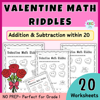 Valentine's Day Math Riddles | Addition & Subtraction Within 20 | No Prep